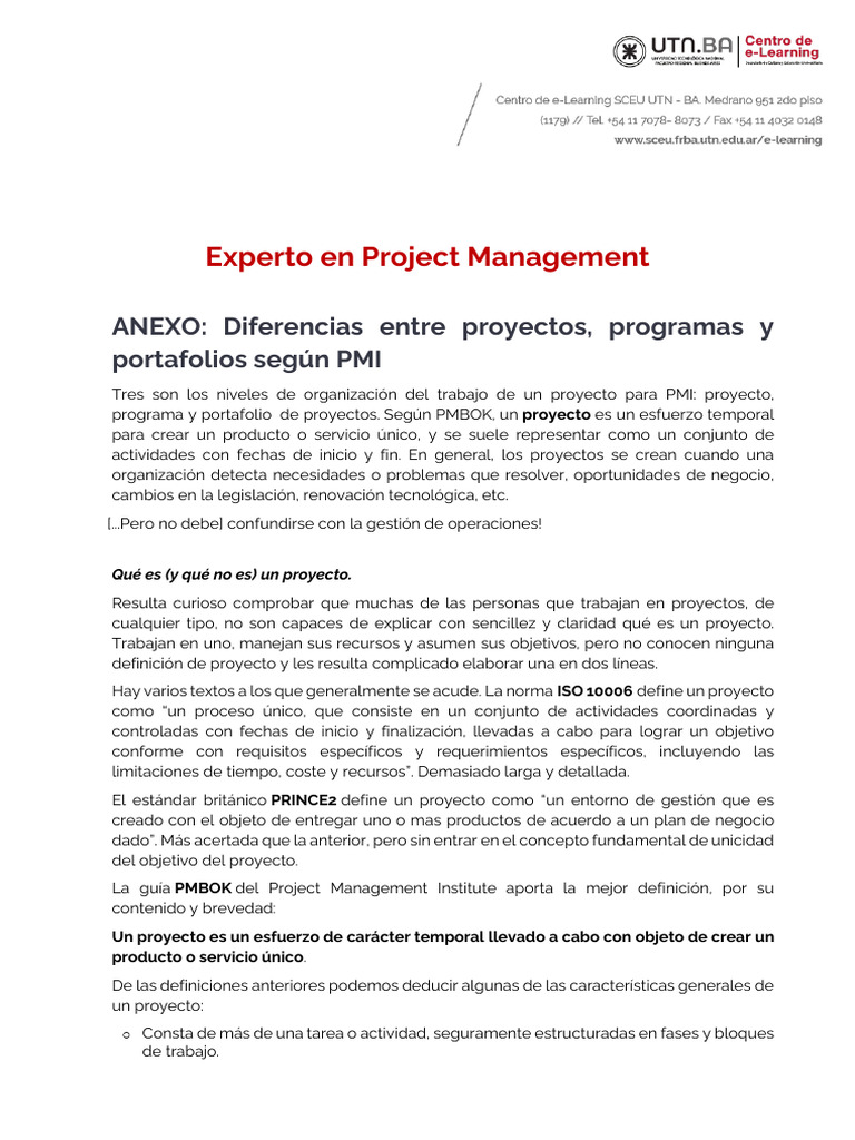 PM 2022 ANEXO Diferencias Entre Proyectos Programas y Portafolio | PDF ...