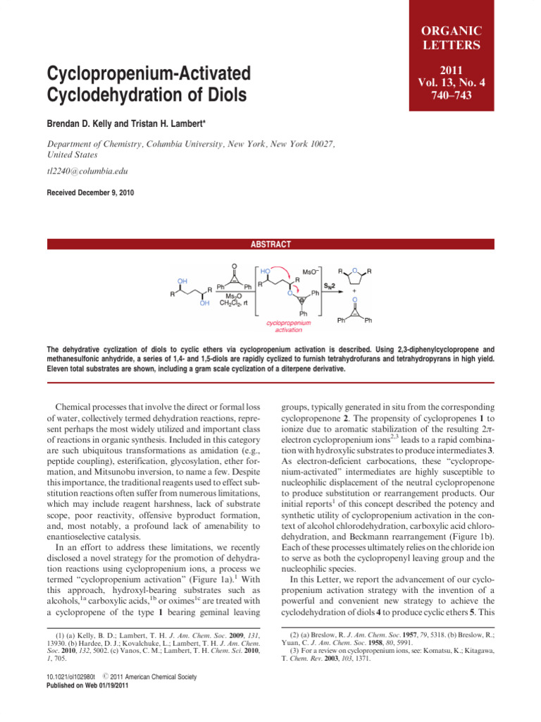 Lambert - Cyclopropenium-Activated Cyclodehydration of Diols - Org ...