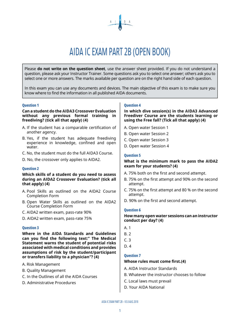 Aida Ic Exam Part 2b v3.0 | PDF | Logos | Scuba Diving