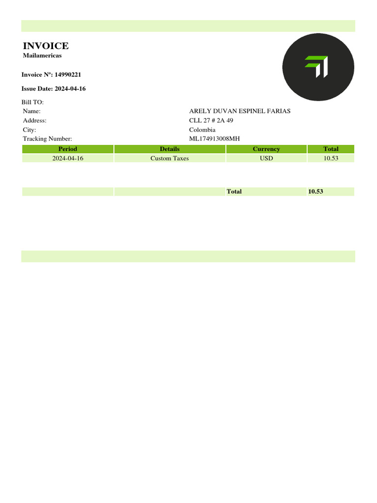 Invoice for Custom Taxes - 2024 | PDF | Finance & Money Management