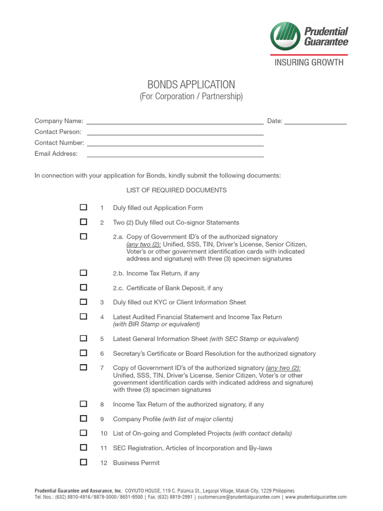 Bonds Application Form for Corporations | PDF | Insurance | Valuation ...