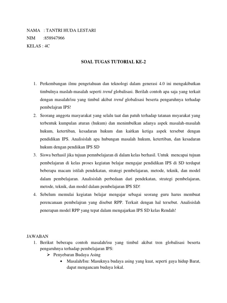 SOAL Tugas Tutorial 2 Pendidikan IPS Di SD | PDF