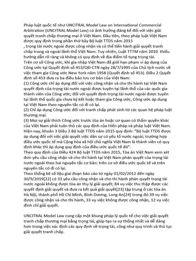 Pháp luật quốc tế như UNCITRAL Model Law on Intern | PDF