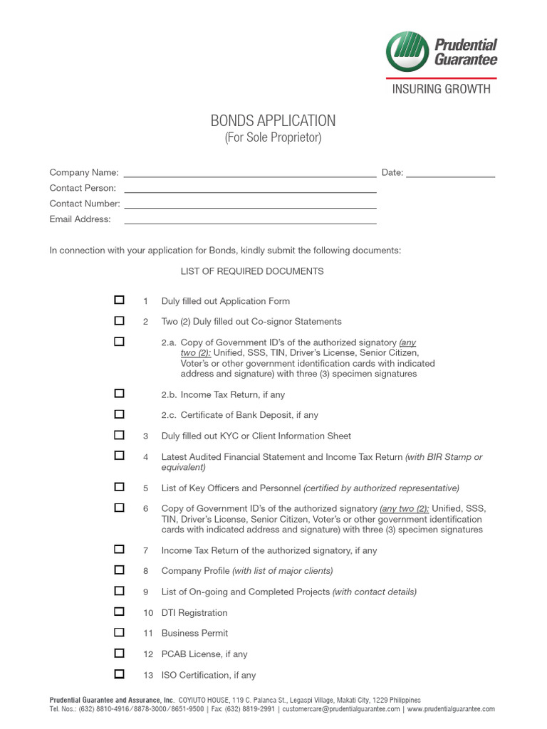 Bonds Application (Sole Proprietor) | PDF | Insurance | Valuation (Finance)