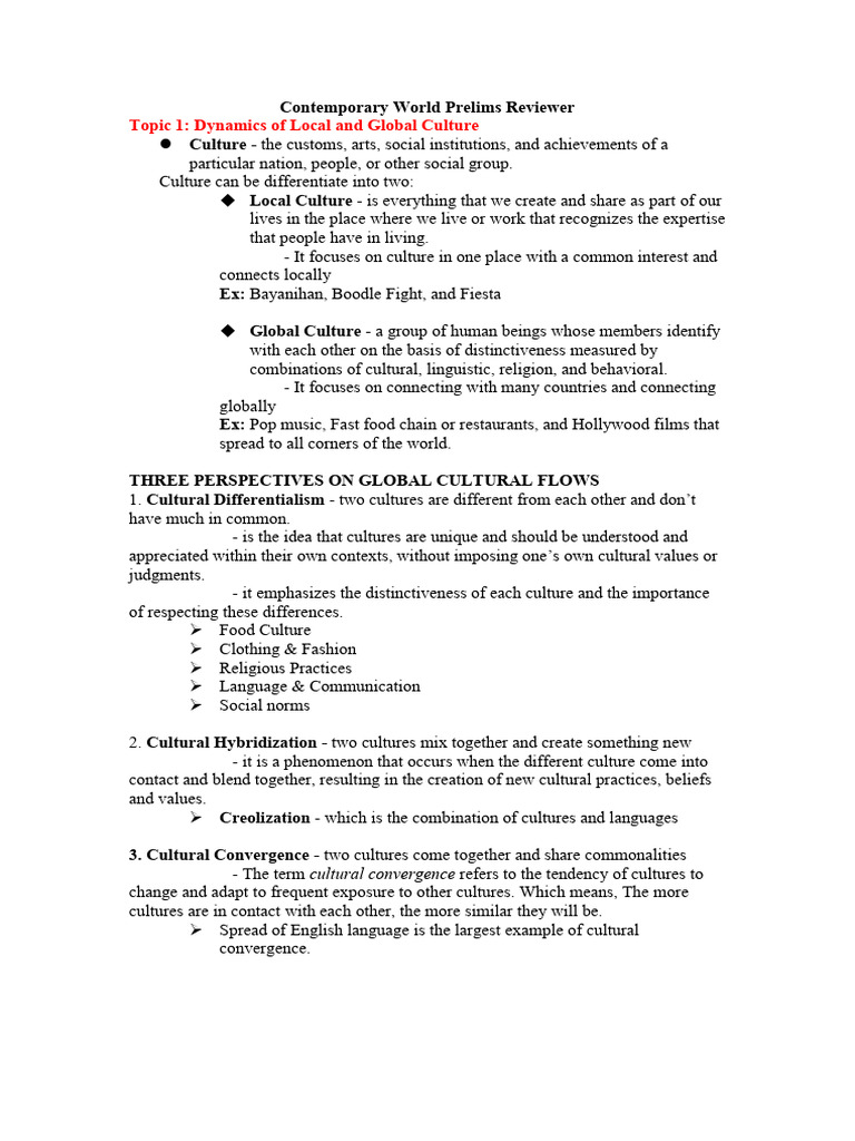 Contemporary World Prelims Reviewer | PDF | Human Migration | Globalization