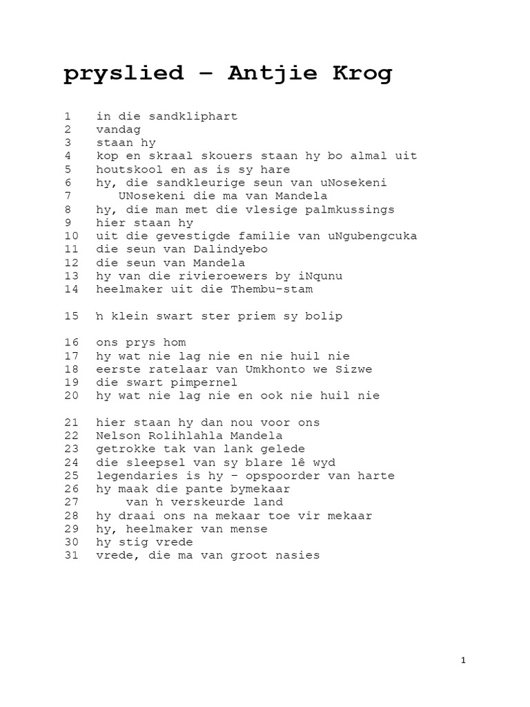 Gedig 7 Pryslied. Notas Vrae en Memo. A Rothman | PDF