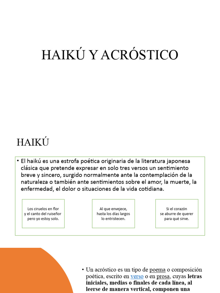 Haikú y Acróstico | PDF | Poesía