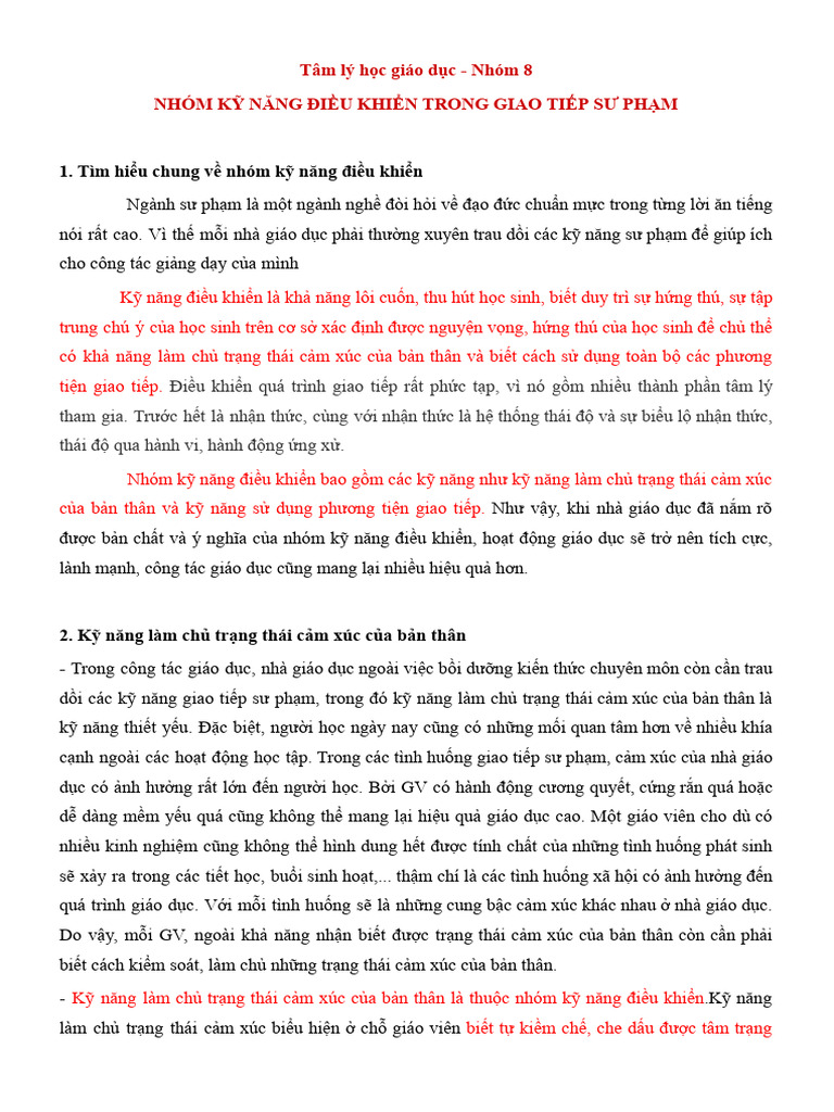 (TLHGD) Nhóm 8 - Nhóm kỹ năng điều khiển trong GTSP | PDF