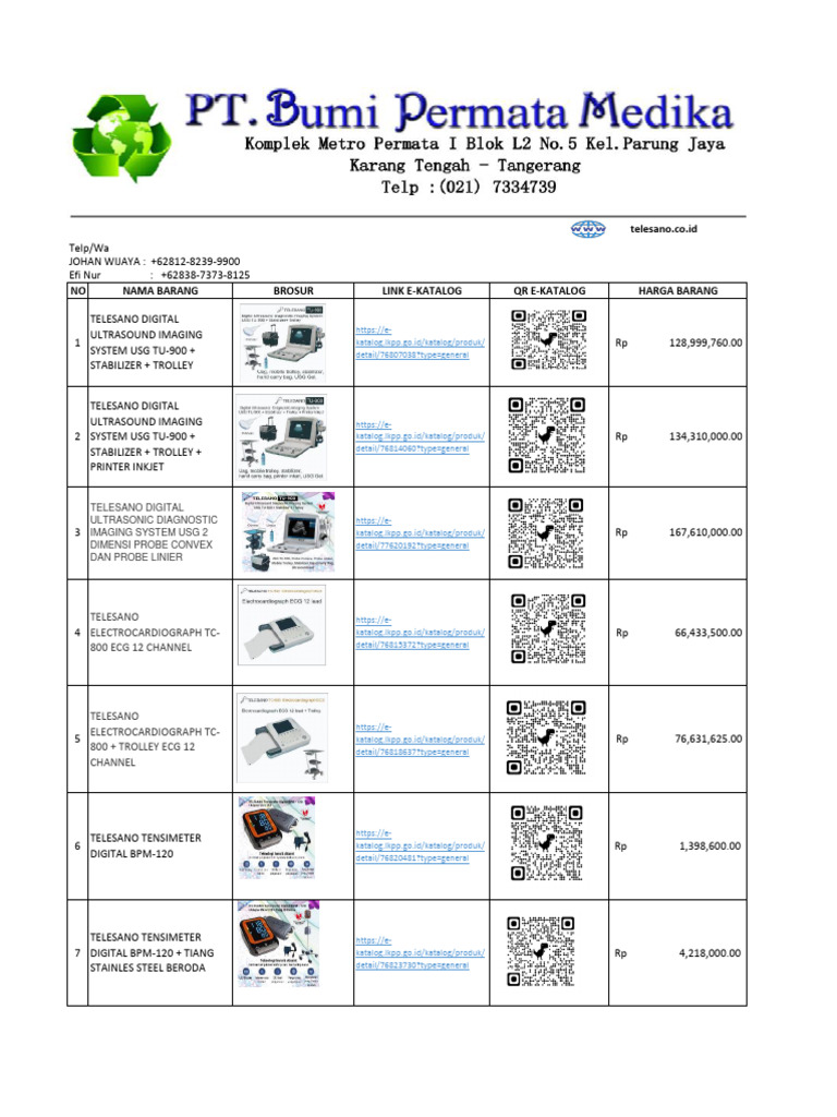 01.PRICE LIST PRODUK AKD PT. BUMI PERMATA MEDIKA | PDF | Medical ...