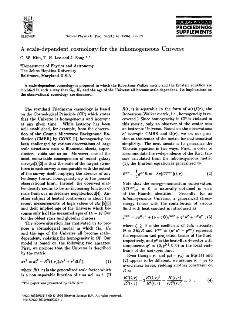 A Scale-Dependent Cosmology For The Inhomogeneous Universe | PDF ...