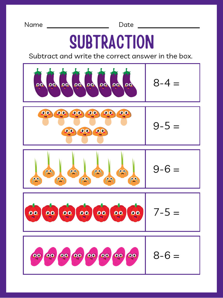 Subtraction: Subtract and Write The Correct Answer in The Box | PDF ...