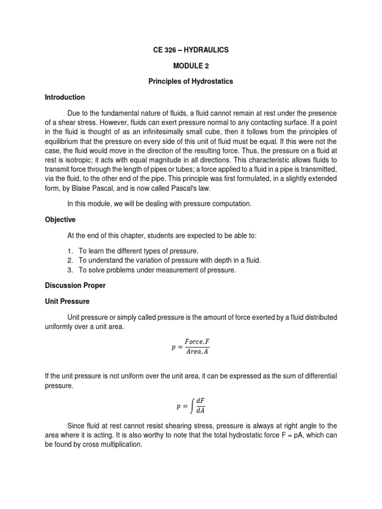 Module Hydraulics | PDF | Pressure | Pressure Measurement