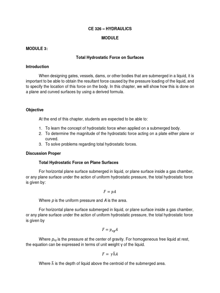 Module 3.1 Hydraulics | PDF | Pressure | Force