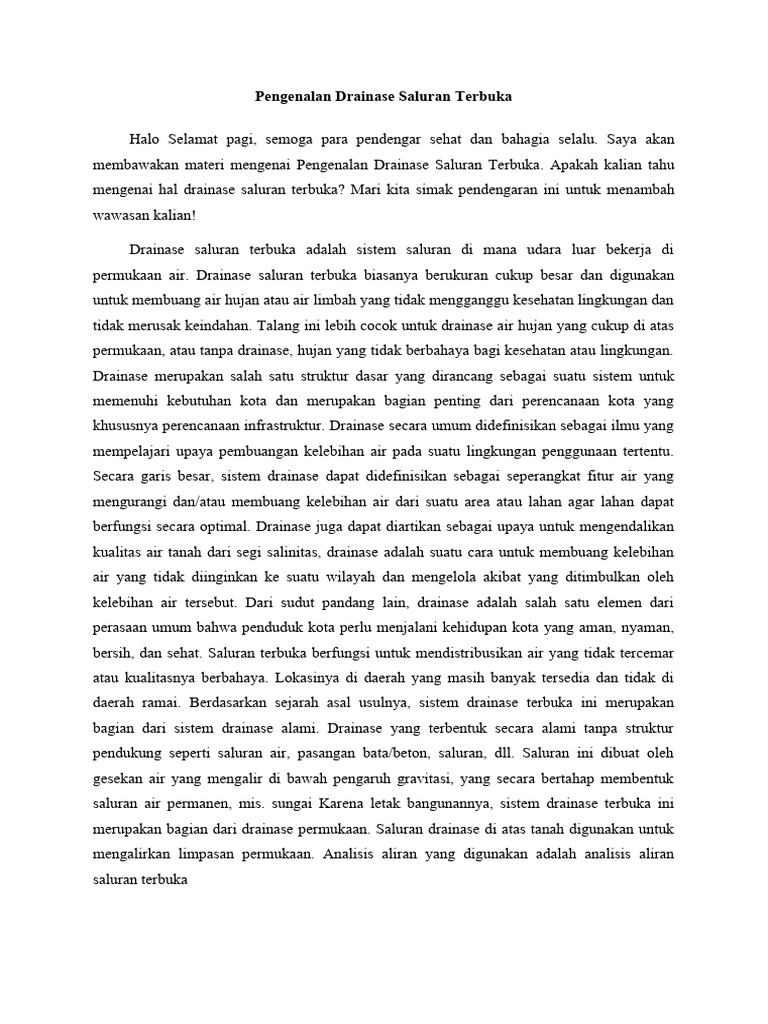 Pengenalan Drainase Saluran Terbuka (Revisi) | PDF