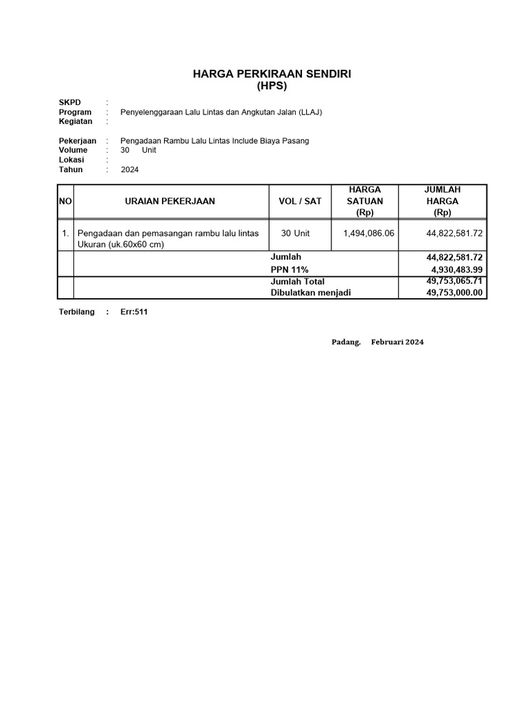 4.RAB - Rambu Lalu Lintas Include Biaya Pasang | PDF