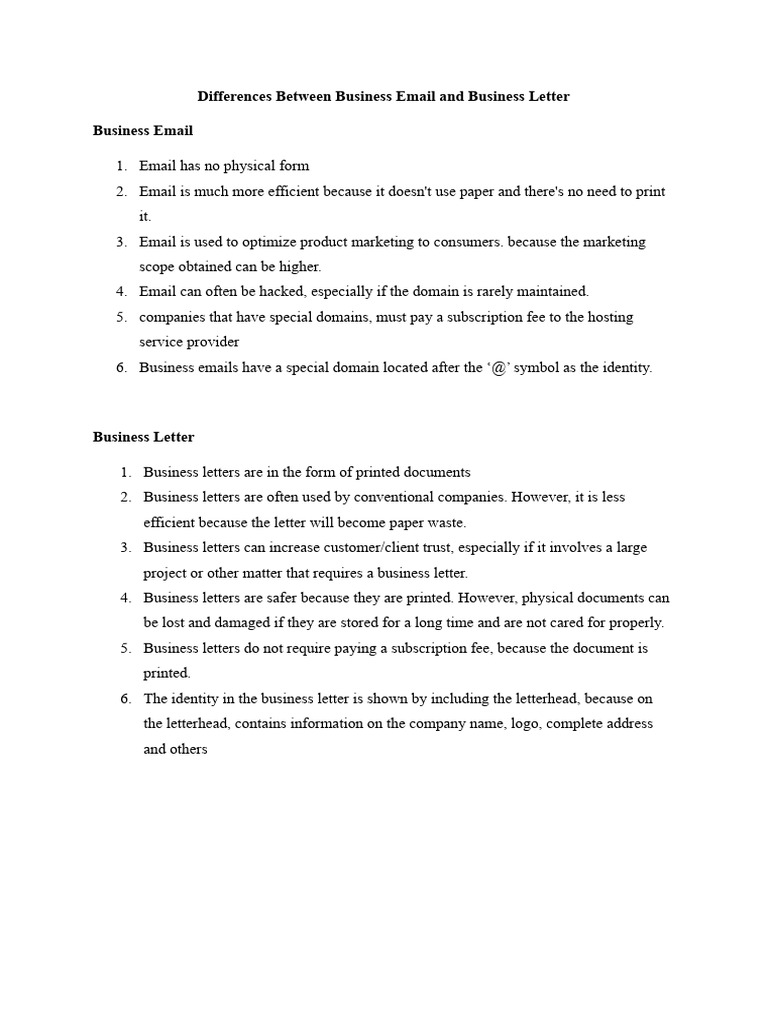 Differences Between Business Email and Business Letter | PDF | Career ...