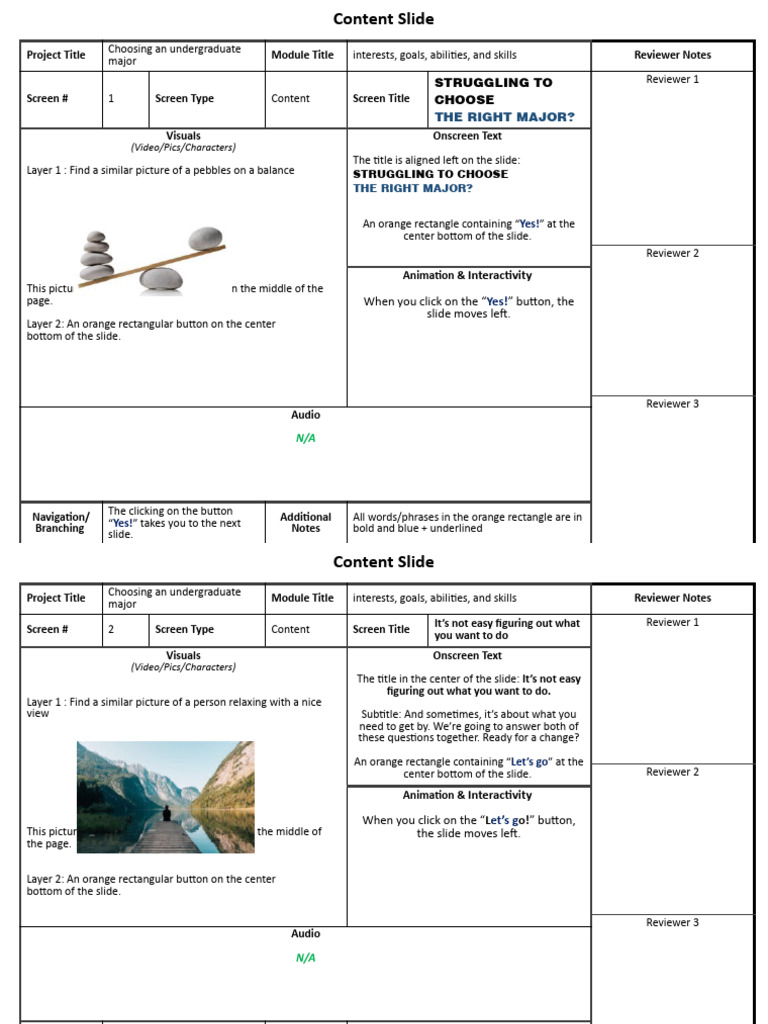 Storyboard - Chossing An Undergraduate Major | PDF | Button (Computing) | Animation
