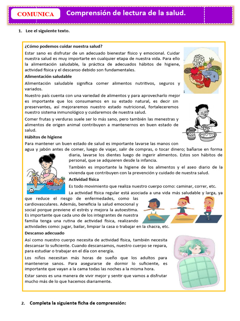 D3 A2 FICHA COM. Comprensión de Lectura de La Salud | PDF | Higiene