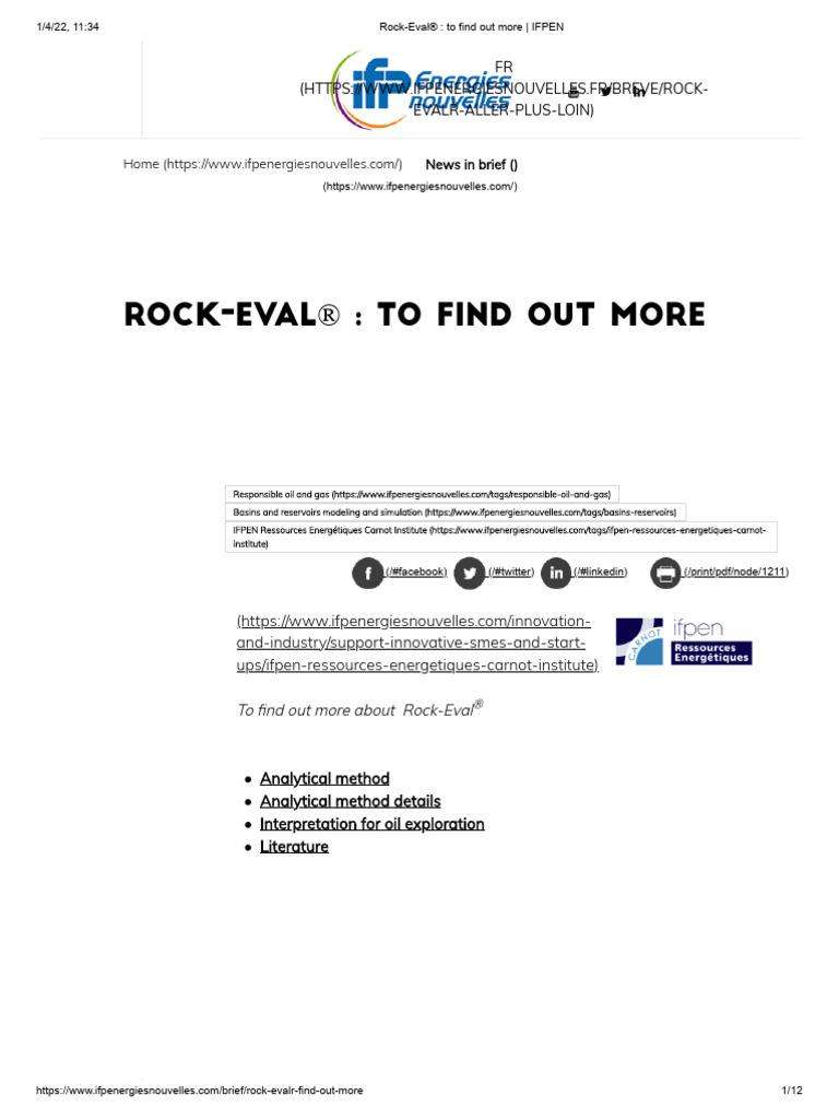 Rock-Eval® - To Find Out More - IFPEN | PDF | Pyrolysis | Cracking ...