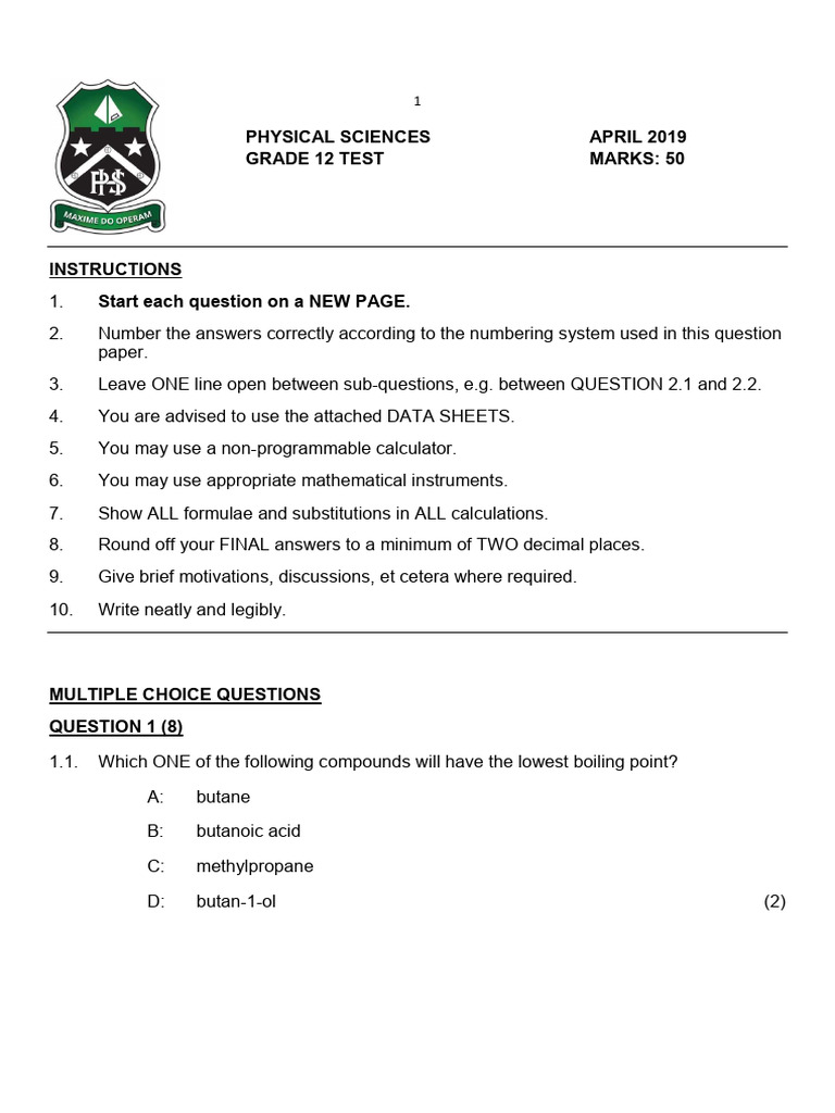 Gr12 Wednesday Test Term 2 2019 | PDF | Force | Electrical Resistance ...