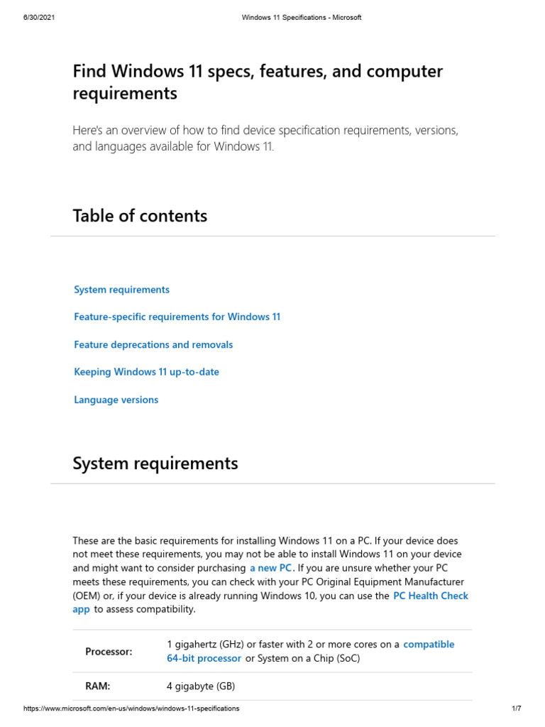 Windows 11 Specifications - Microsoft | PDF | Microsoft Windows | Windows 10