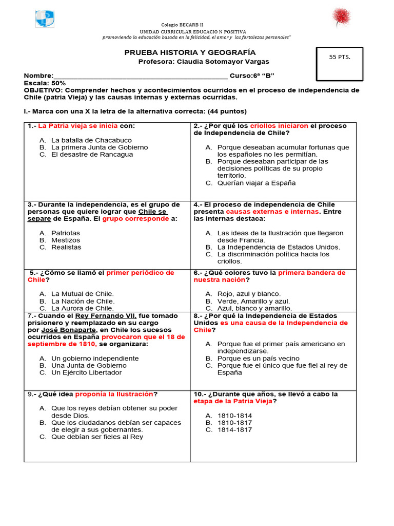 Prueba Patria Vieja 6b | PDF