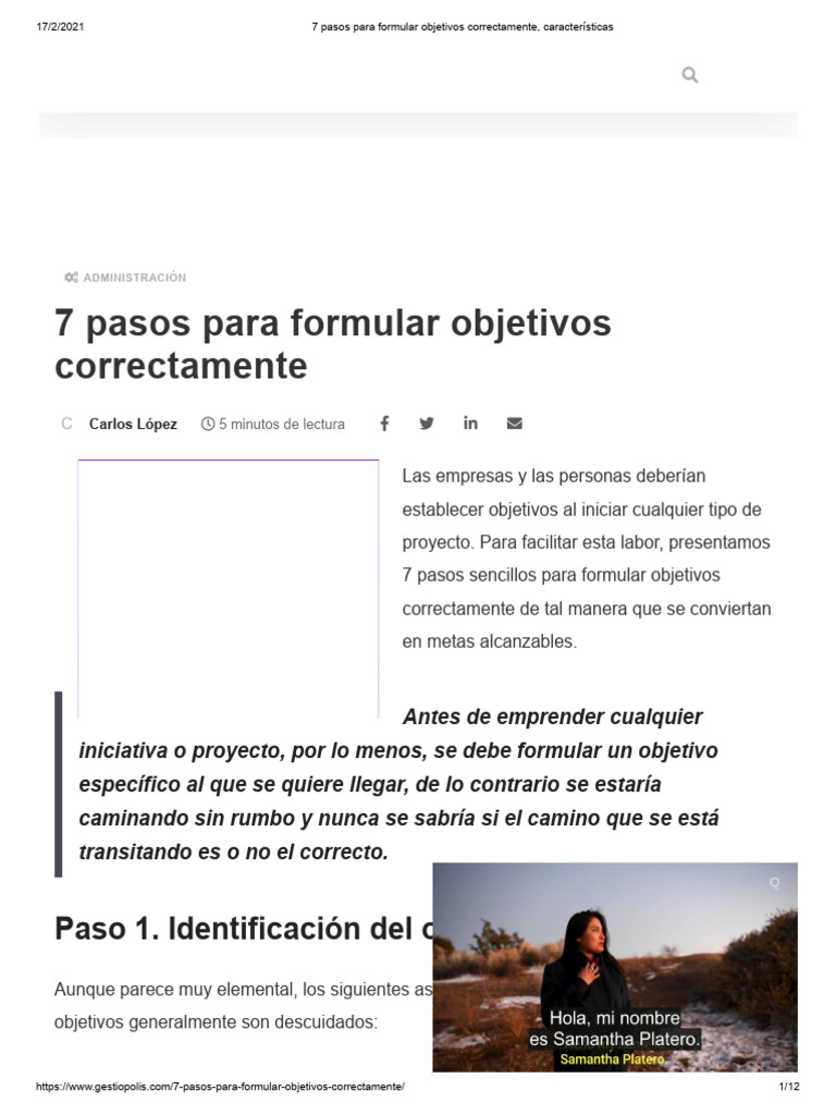 7 Pasos para Formular Objetivos Correctamente, Características | PDF ...
