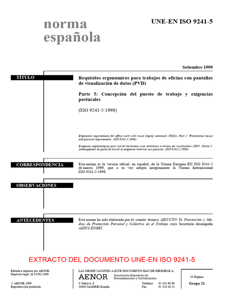 (Ex) Une-En Iso 9241-5 1999 | PDF | Ingeniería | Diseño