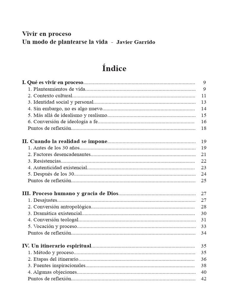 Índice. Vivir en Proceso. Un Modo de Plantearse La Vida - Javier ...
