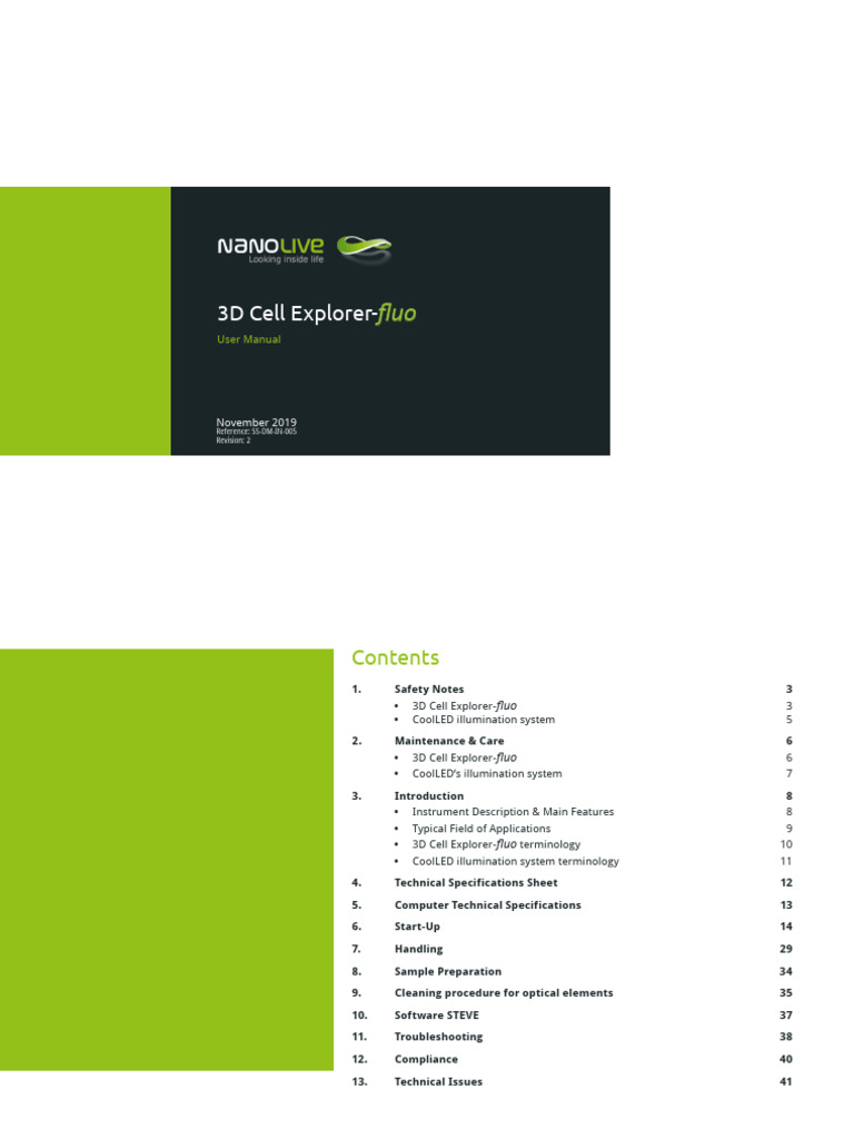 SST UM 002 Nanolive Users Manual 3D Cell Explorer Fluo | PDF | Fluorescence Microscope | Optics