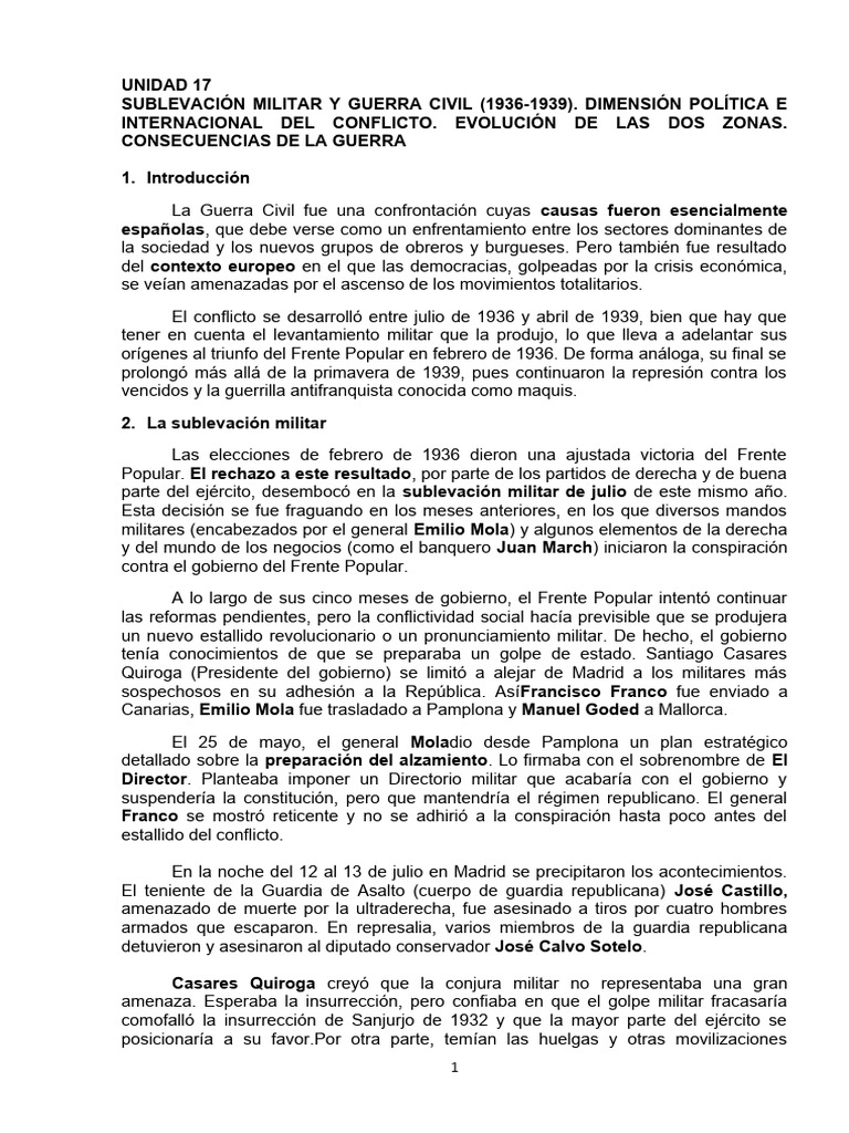 Sublevación Militar y Guerra Civil (1936-1939) | PDF | guerra civil Española | Francisco franco