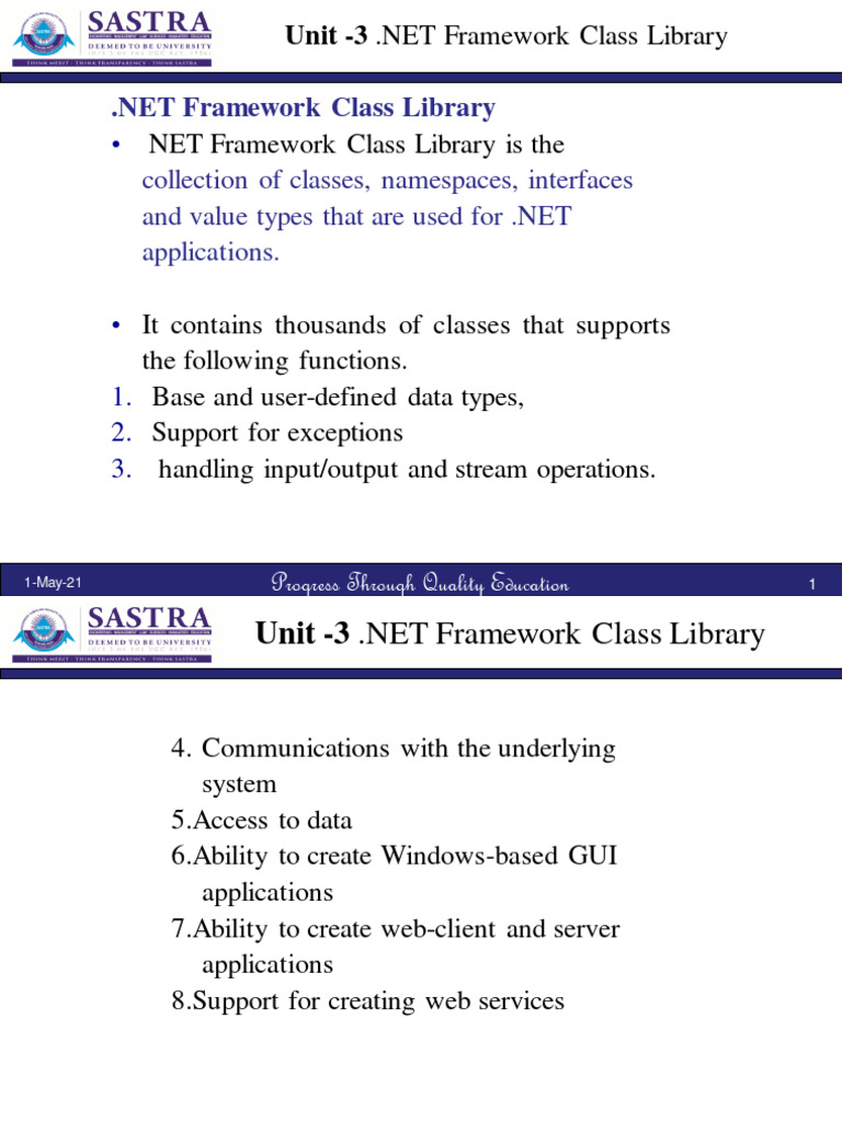 Unit - 3 - Class Libraries | PDF | Software | Systems Architecture