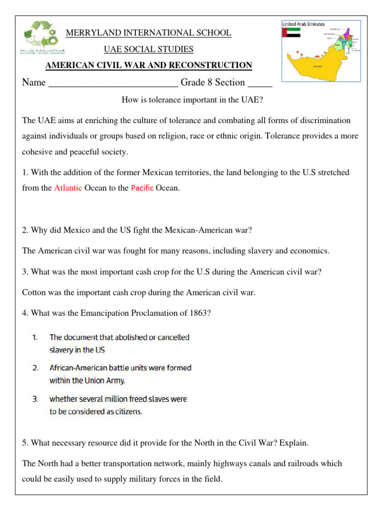 G8 Answers American Civil War and Reconstruction 1 | PDF