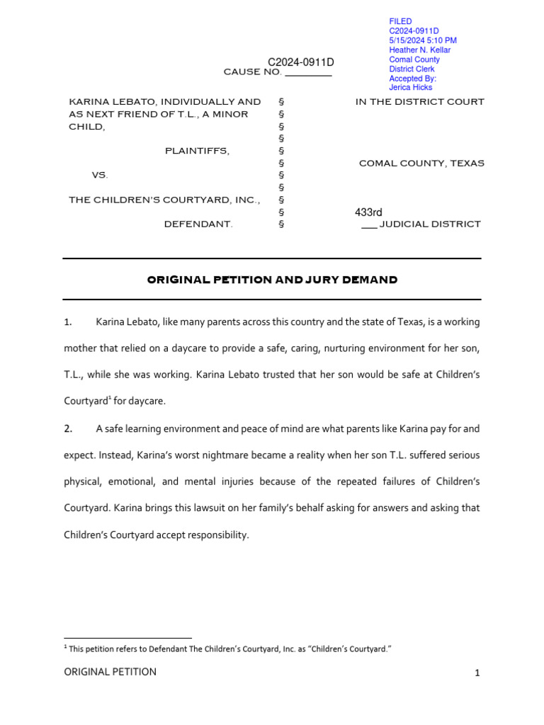 The Lebato Family Vs The Children's Courtyard Inc. Lawsuit | PDF ...