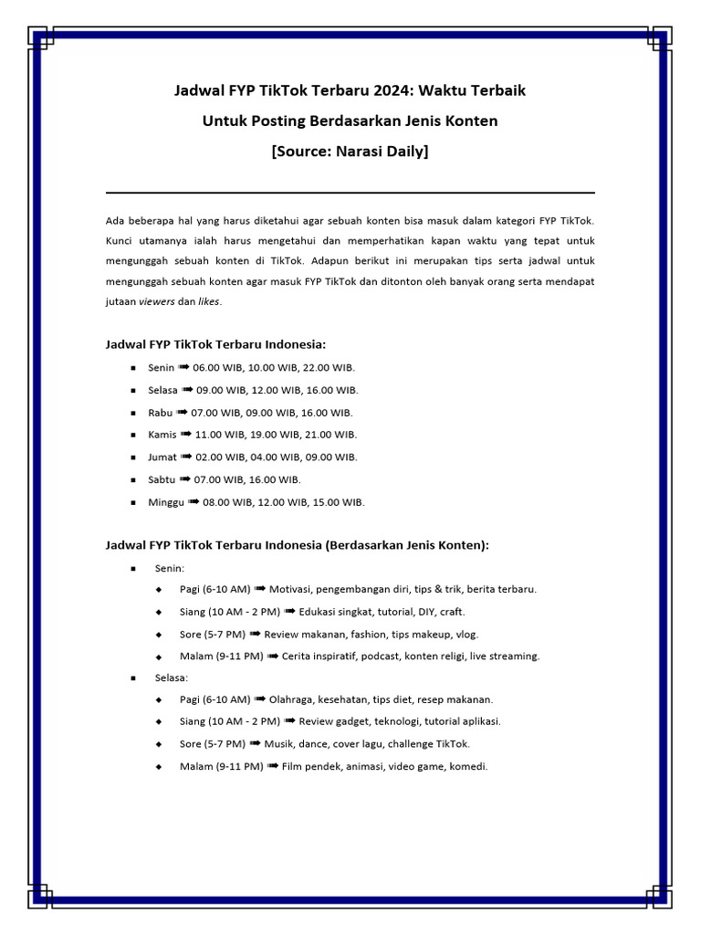 Jadwal FYP TikTok Terbaru (2024) | PDF