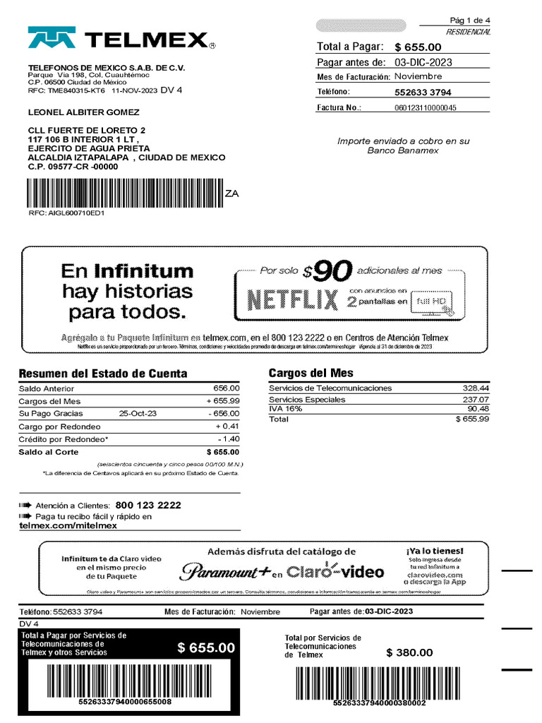 Recibo Telmex | PDF