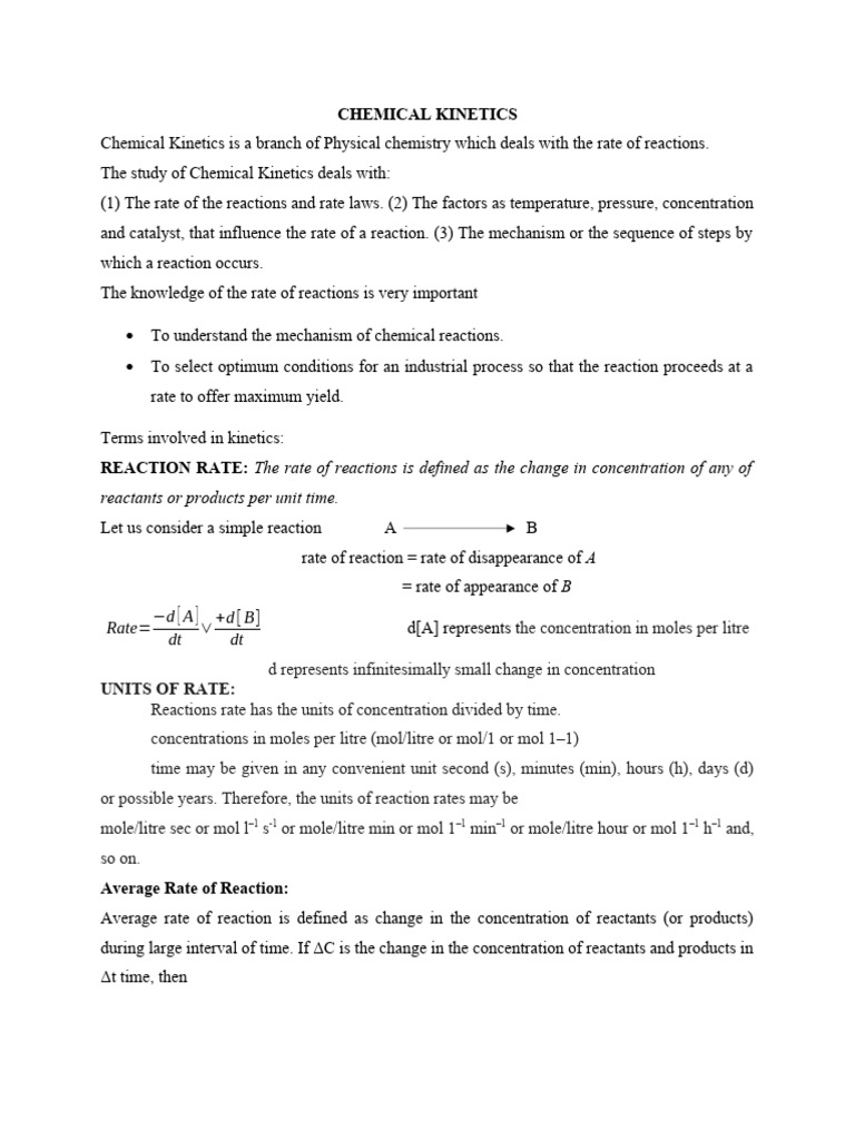 Chemical Kinetics | Download Free PDF | Reaction Rate | Chemical Kinetics