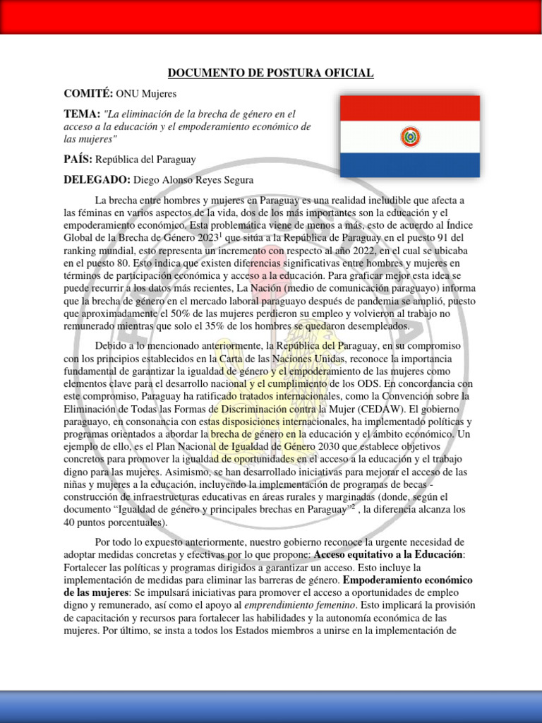 Documento de Postura Oficial - Diego Alonso Reyes Segura | Descargar gratis PDF | Igualdad de ...