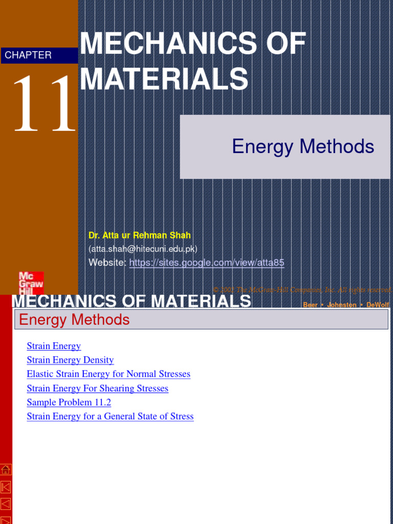 Ch11 Energy Methods | PDF | Deformation (Engineering) | Strength Of Materials