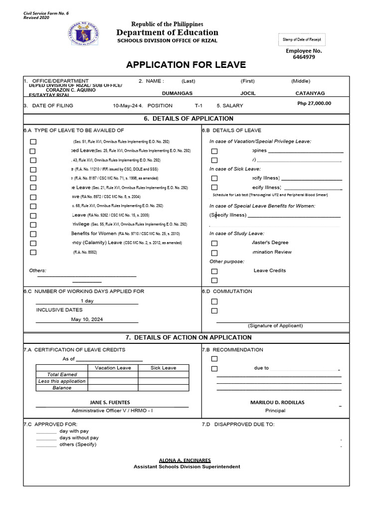 Form 6 New Template | PDF | Parental Leave | Employment