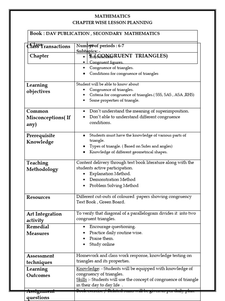 7th Grade Congruent Triangles Lesson Plan | PDF