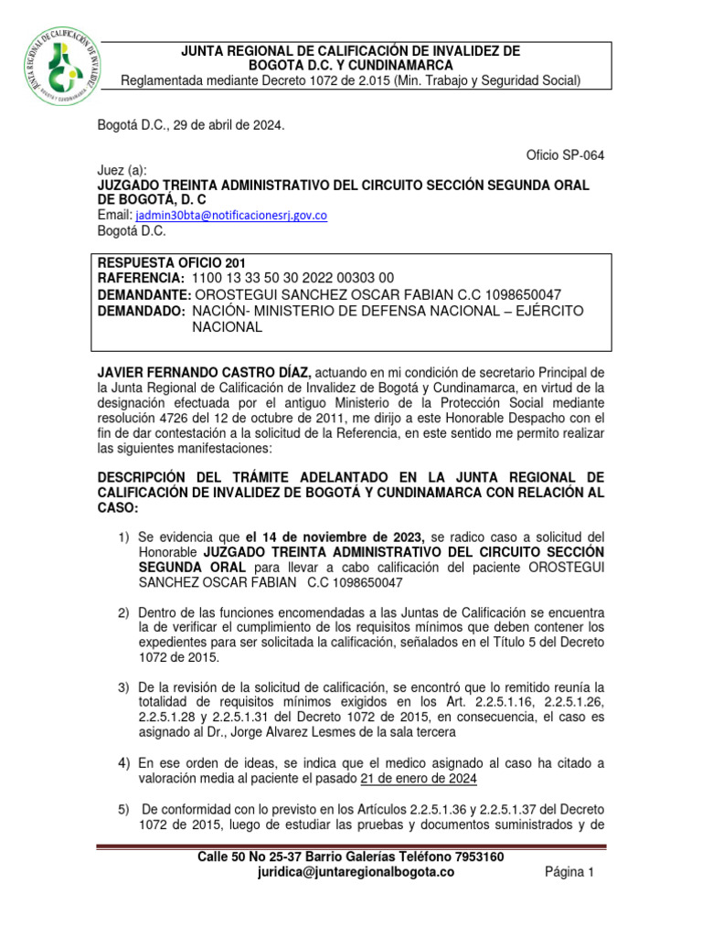 2022-00303-00 Respueat de La Jrcib | PDF | Bogotá | Gobierno