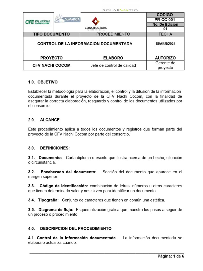 PR-CC-001 Procedimiento Control Documental | PDF | Diseño