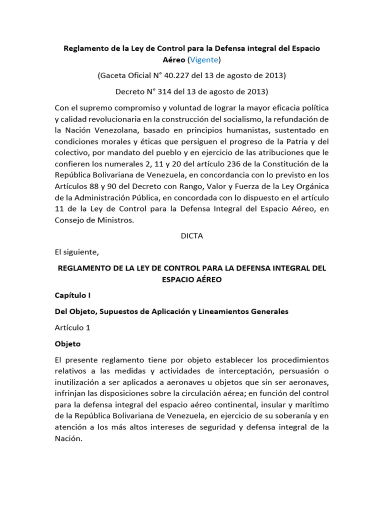 Reglamento-de-la-Ley-de-Control-para-la-Defensa-integral-del-Espacio-Aéreo | PDF | Venezuela ...