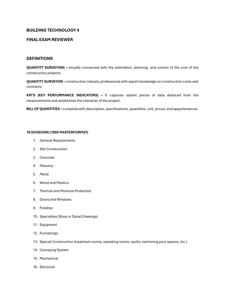 Building Technology Final Exam Guide | PDF | Pipe (Fluid Conveyance ...