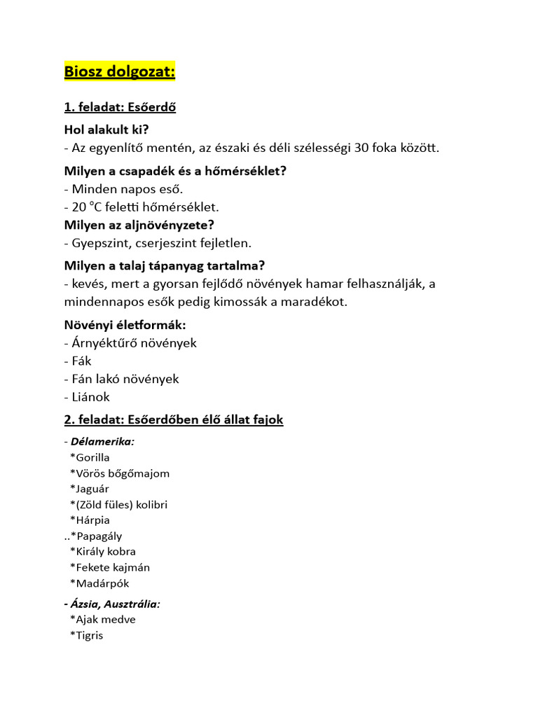 Biosz-Dolgozat | PDF