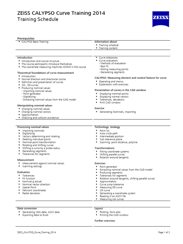 ZEISS CALYPSO Curve Training 2014 | PDF | Engineering Tolerance | Euclidean Vector