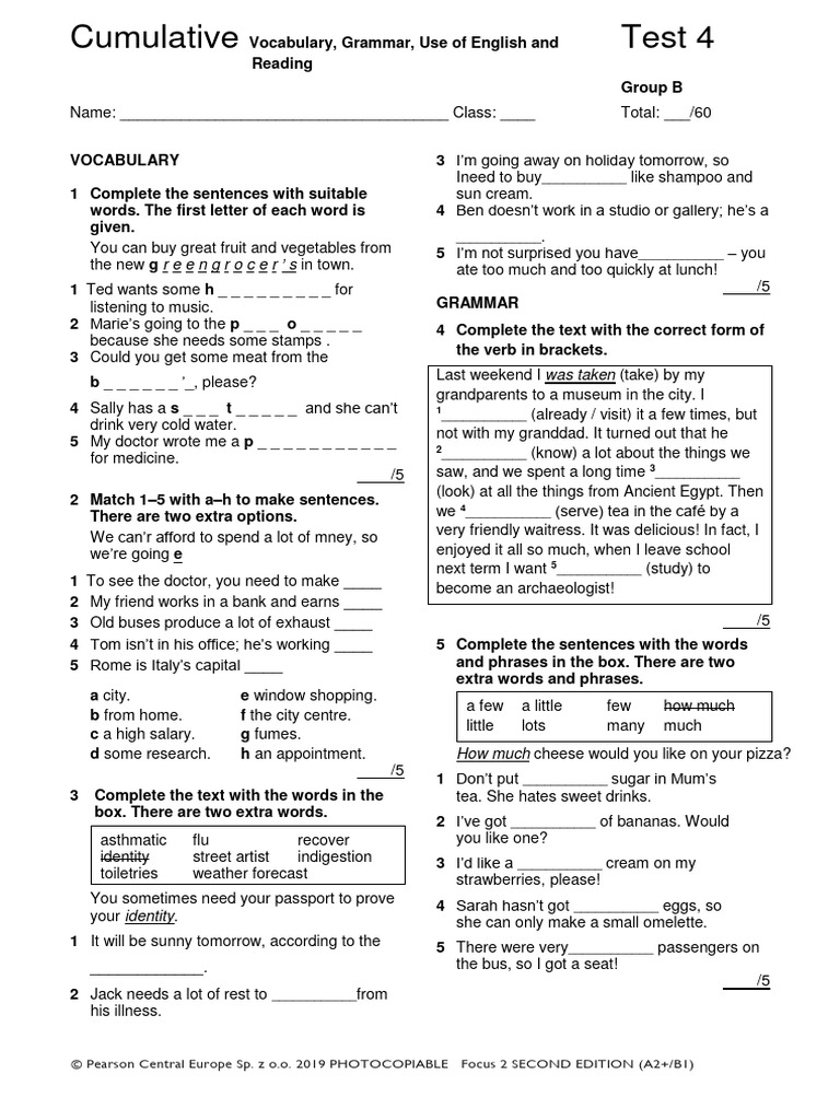Focus 2 Test 4 Answer Key | PDF