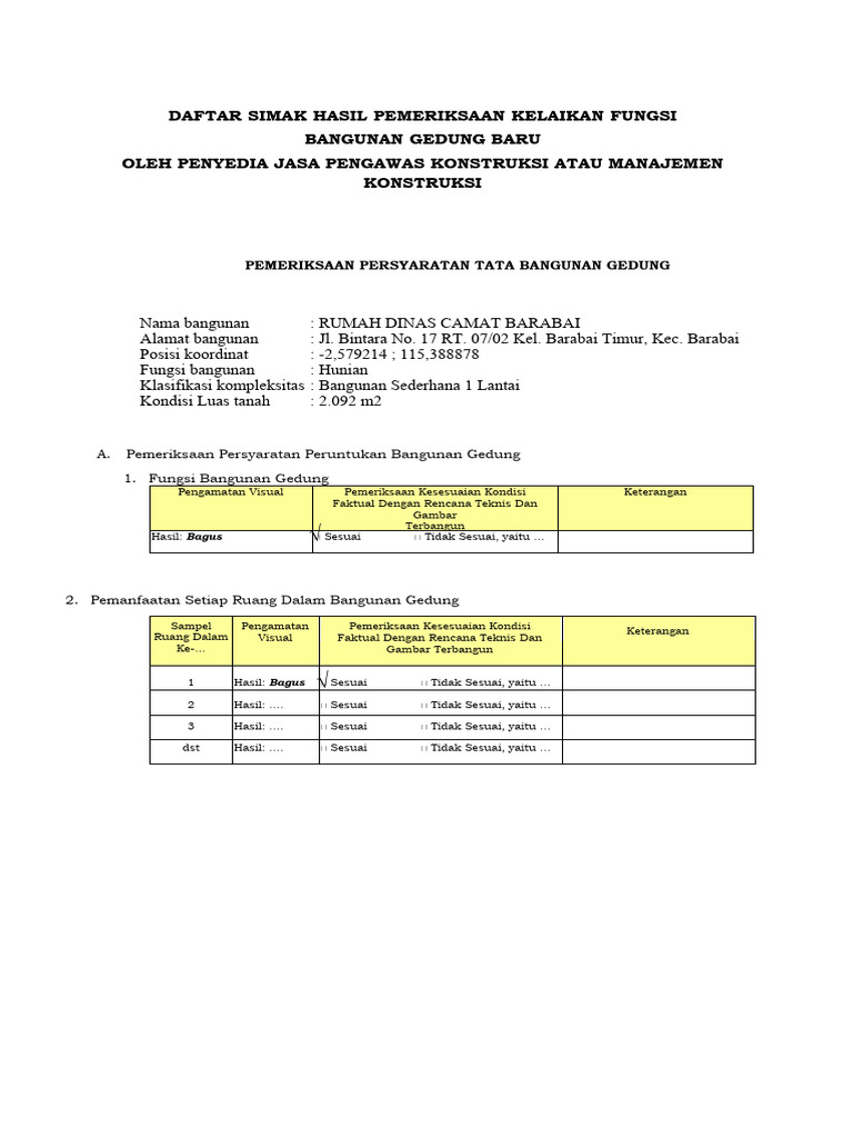 4.c.2. DAFTAR SIMAK HASIL PEMERIKSAAN KELAIKAN FUNGSI - BG Baru ...