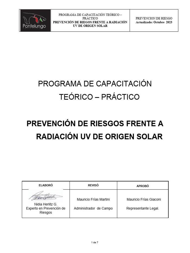 Programa Capacitación UV Solar. PONTELUNGO | PDF | Ultravioleta | Radiación